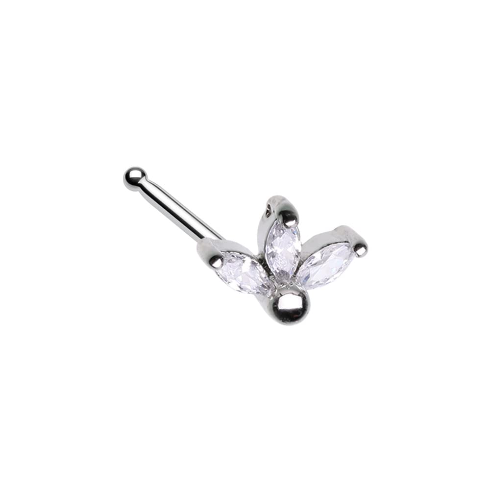 Pierced Owl 20GA Stainless Steel CZ Crystal Lotus Flower Nose Bone Stud (Silver Tone)