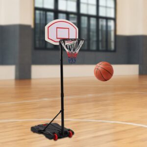 Kids Height-Adjustable Basketball Hoop, Portable Backboard System w/ 2 Wheels, Fillable Base, Weather-Resistant, Nylon Net, Adjusts from 64.9in to 80.7in, for Indoor Outdoor Yard (64.9-80.7 in)