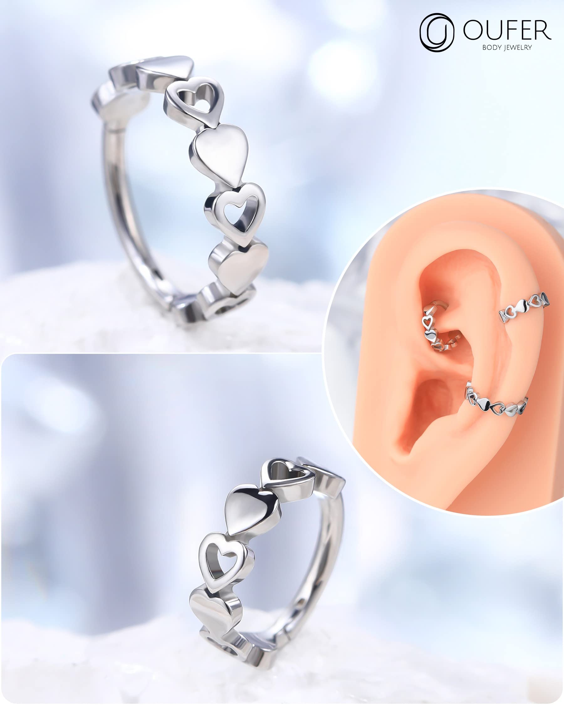 OUFER 16G Helix Earring Hoops, 316L Stainless Steel Helix Piercing Jewelry, Heart-Shaped Design Cartilage Earrings, Conch Daith Lobe Piercing Jewelry For Women And Men-10MM