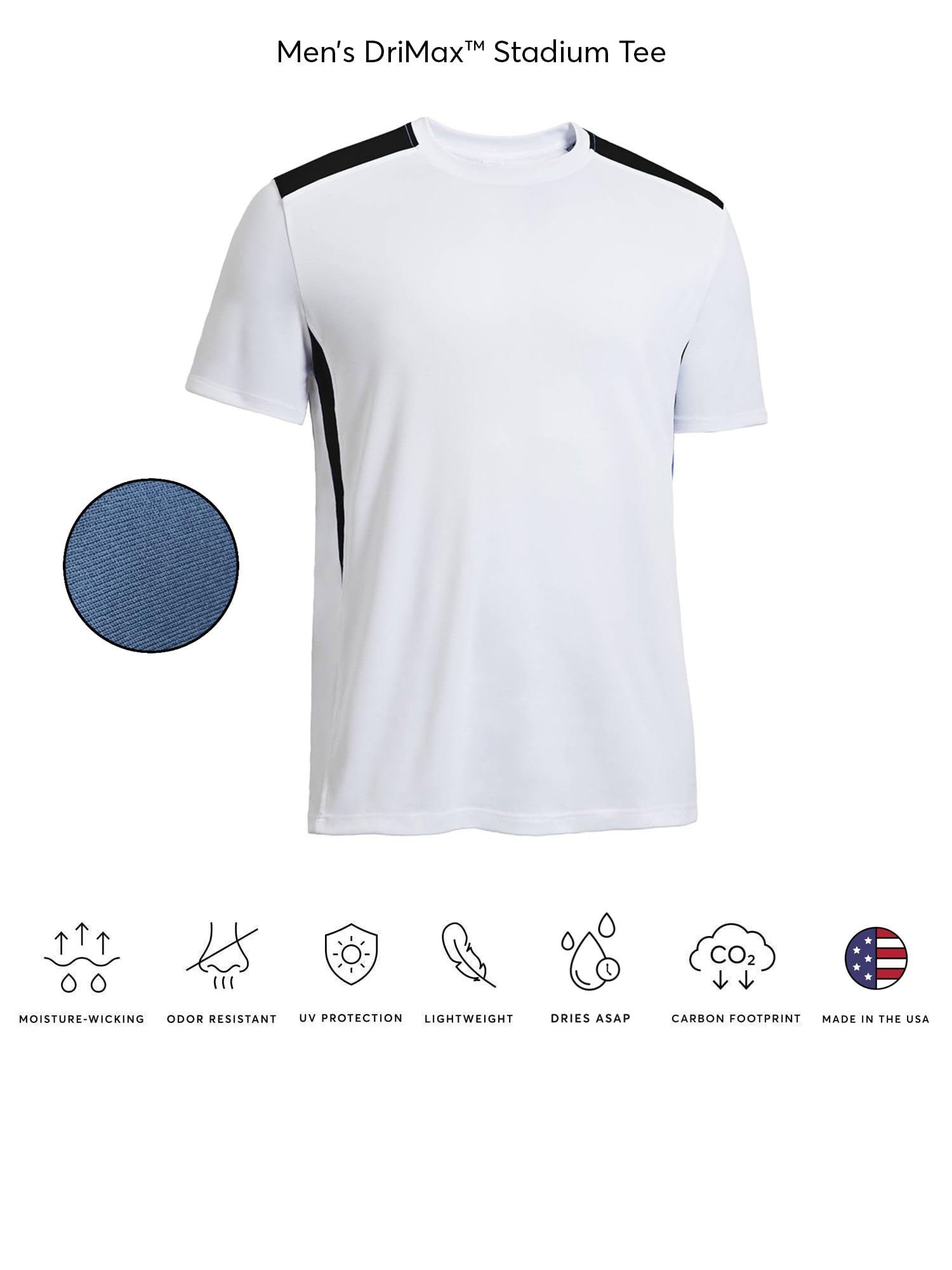 Exeprt Brand USA-Made Men's Drimax Dry Fit Color Blocked Athletic T-Shirt White/Navy