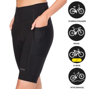 Terry Bike Shorts Women Padded Cycling Shorts for Women, Hi Rise Holster High Waisted Compression Shorts, Reg & Plus Sizes - Black, 1X