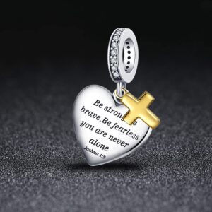 Love Heart Charm Fit for Pandora Charms Bracelet Christian Bible Verse Cross Charm Prayer Faith Religious Jewelry Gifts for Women 19