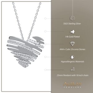 AceLay Necklaces for Women,14K Gold Plated Heart Necklace,18" Chain,Solid 925 Sterling Silver Heart Necklace with AAA+ Cubic Zirconia, Sterling Silver, Cubic Zirconia