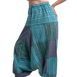 PEACH PEBBLE Harem Pants Unisex, Hippie 100% Cotton Soft Yoga Boho Trousers, Hippie Colorful Patchwork Pants Men Women Casual Fashion Aladdin Dhoti Stoned Washed Drop Crotch pare Cotton - Blue Turtle