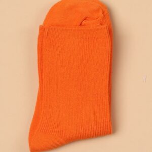 SHENHE Women's Ribbed Knit Cushioned Athletic Running Mid Calf Crew Socks Neon Orange One Size