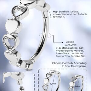 OUFER 16G Helix Earring Hoops, 316L Stainless Steel Helix Piercing Jewelry, Heart-Shaped Design Cartilage Earrings, Conch Daith Lobe Piercing Jewelry For Women And Men-10MM