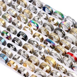 juanmaojuan 50pcs/lot fashion stainless steel heart rhinestone band rings for women men mix style party jewelry wholesale (mix size 7-12)