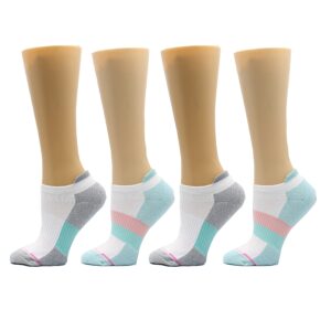 dr. motion 4 pairs womens low cut cushioned breathable compression ankle socks with arch support (white teal)