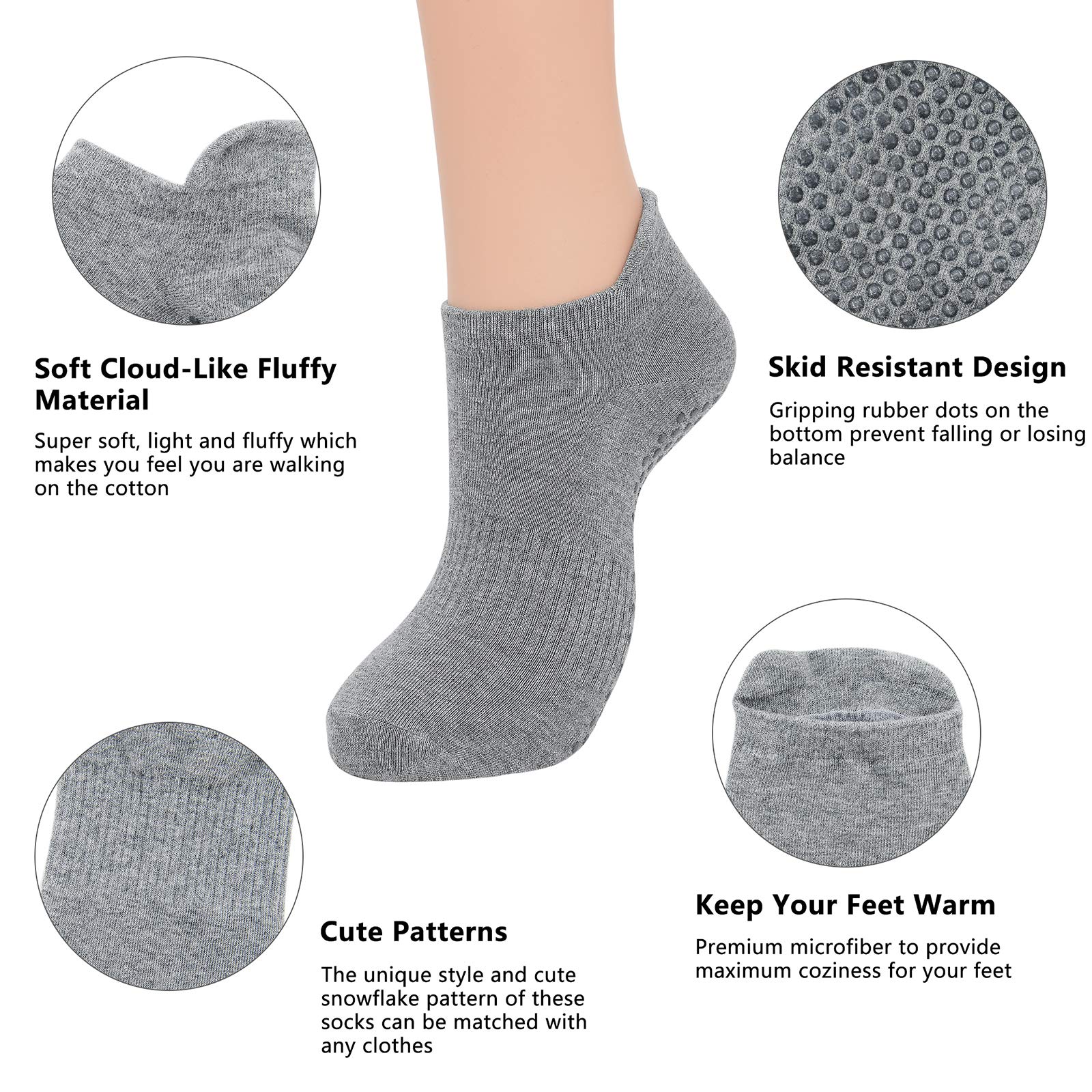 Pilates Socks for Women Non Slip Yoga Ankle Socks with Grips Womens Hospital Slipper Socks Running Compression Socks Black One Size