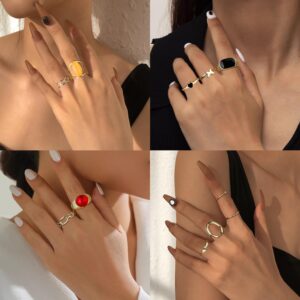 Florideco 30Pcs 18K Gold Chunky Rings for Women Gold Plated Rings Chunky Twisted Signet Rings Stackable Knuckle Midi Rings Adjustable Open Ring Sets Gold