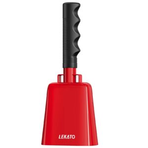 8’’ steel cow bell, lekato noise makers cowbell with handle, for sport events cheering hand bell for football games,party, concert, graduations, school, farm ranch(red)