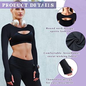 Janmercy 2 Pieces Women's Long Sleeve Crop Tops Cutout Workout Bolero Shrug Ballet Yoga Sports Shrug Casual Cropped Tops(Black and Grey, XS)