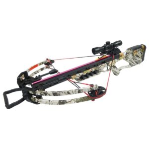 150 lb vista camouflage hunting compound crossbow archery bow +4x32 illuminated scope +4 arrows +quiver +cocking rope +sling & rail lube