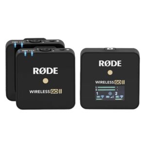 RØDE Wireless Go II Dual Channel Wireless System with Built-in Microphones with Analogue and Digital USB Outputs, with 2X Transmitter, Bundle with 2X Turnstile Audio Lavalier Microphone