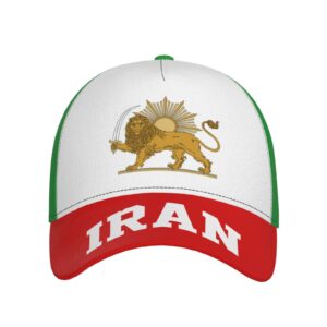 Emblem of Iran Lion and Sun Flag Baseball Cap Full Print Adult Men Hat Patriotism Supporter Soccer Caps