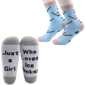 cmnim girls ice hockey gifts 2 pairs hockey novelty socks just a girl who loves ice hockey players gift ice hockey lover gift (ice hockey white and colour)