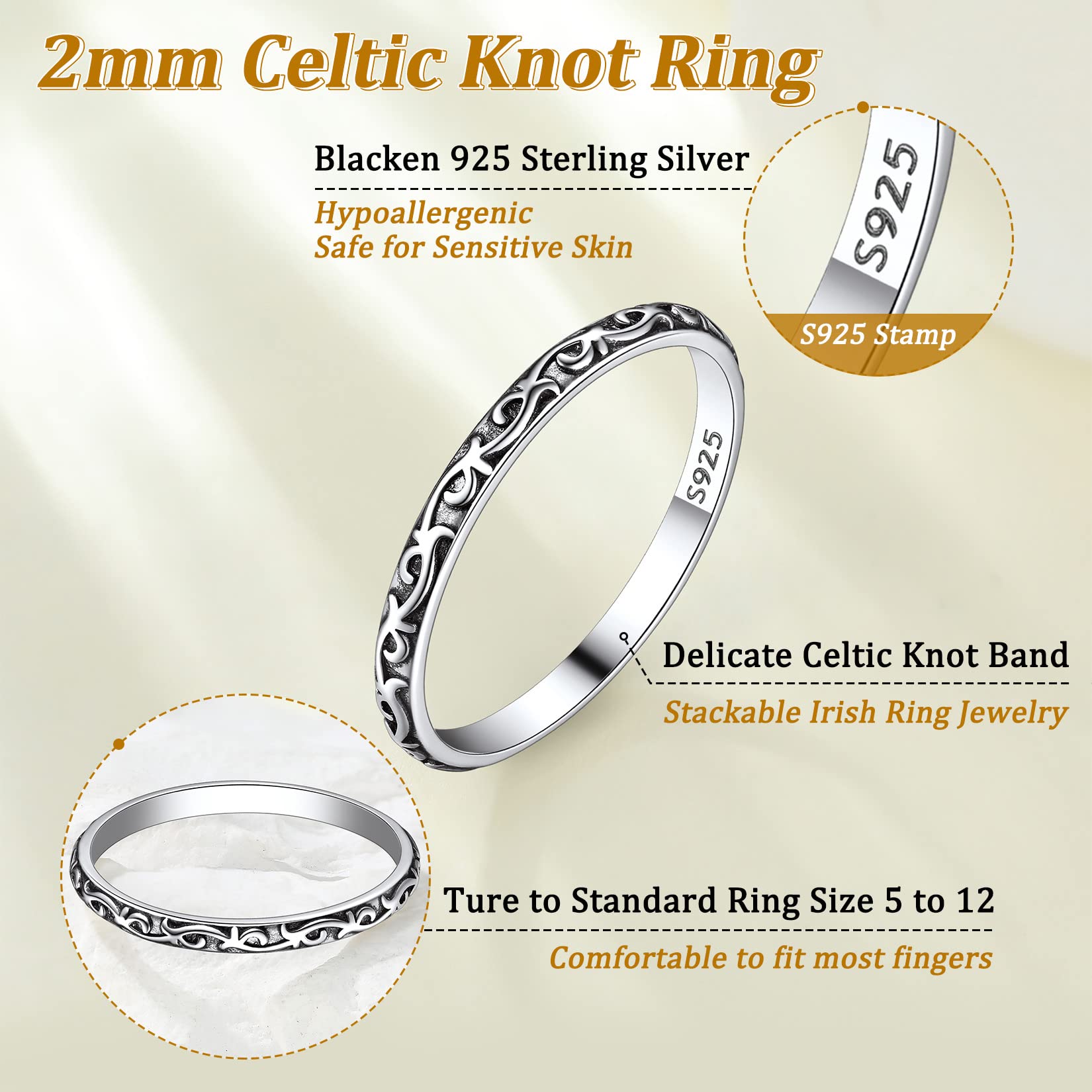 Suplight Womens Rings 925 Sterling Silver Celtic Knot Rings Wedding Band Ring Size 11