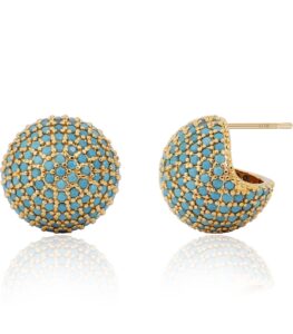 m.dun - disco ball earrings 925 stering silver post 18k gold plated cz micro pave dainty round gold stud huggie earrings for women (yg_turqu_large)