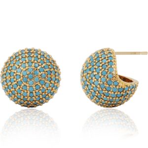 M.DUN - Disco Ball Earrings 925 Stering Silver Post 18K Gold Plated CZ Micro Pave Dainty Round Gold Stud Huggie earrings for Women (YG_turqu_large)