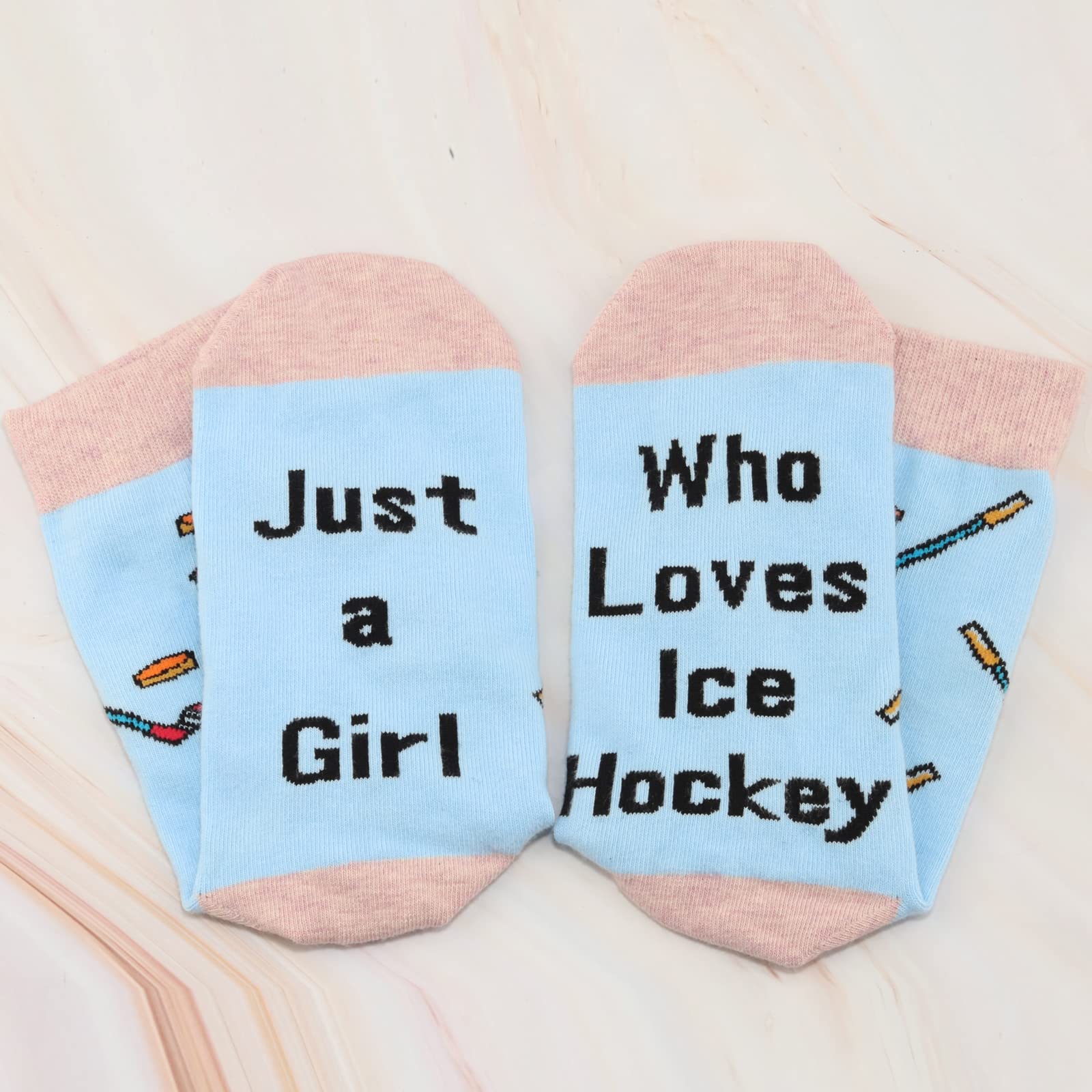 CMNIM Girls Ice Hockey Gifts 2 Pairs Hockey Novelty Socks just a Girl Who Loves Ice Hockey Players Gift Ice Hockey Lover Gift (ice Hockey white and colour)