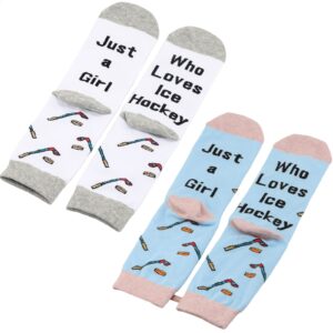 CMNIM Girls Ice Hockey Gifts 2 Pairs Hockey Novelty Socks just a Girl Who Loves Ice Hockey Players Gift Ice Hockey Lover Gift (ice Hockey white and colour)