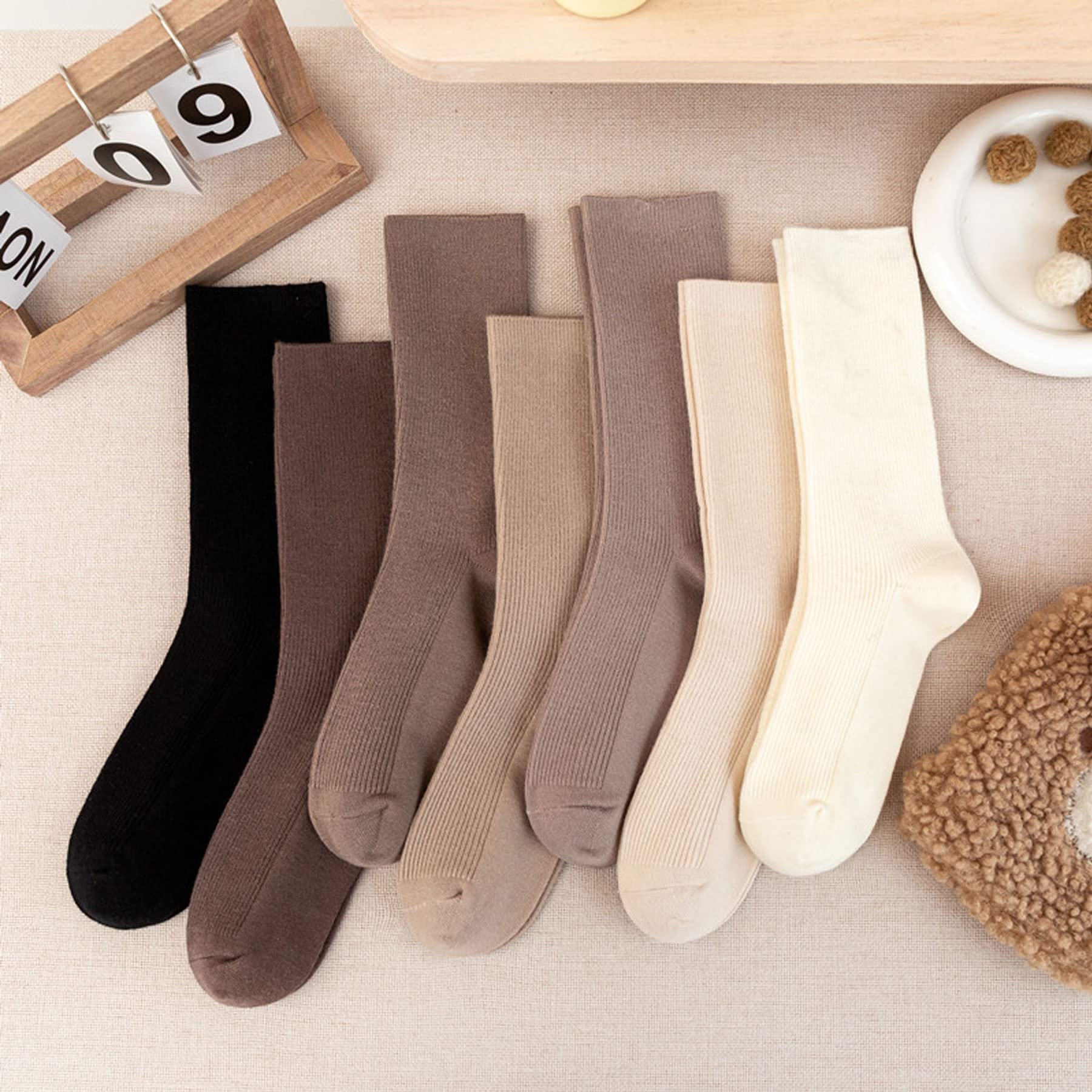 Riccess 7 Pairs of Comfortable Fashion Wool Socks for Girls, Athletic Soft Socks for Women, Above Ankle Crew Stretch Neutral Socks for All Season