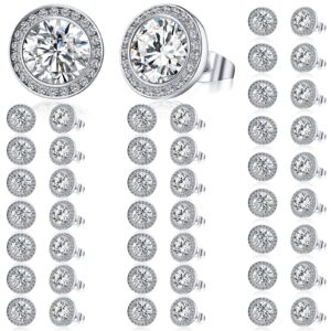 24 pairs 15 mm rhinestone dance earrings competition silver crystals stud earrings round cut cubic zirconia rhinestone halo stud earrings for women stage performance bridal party