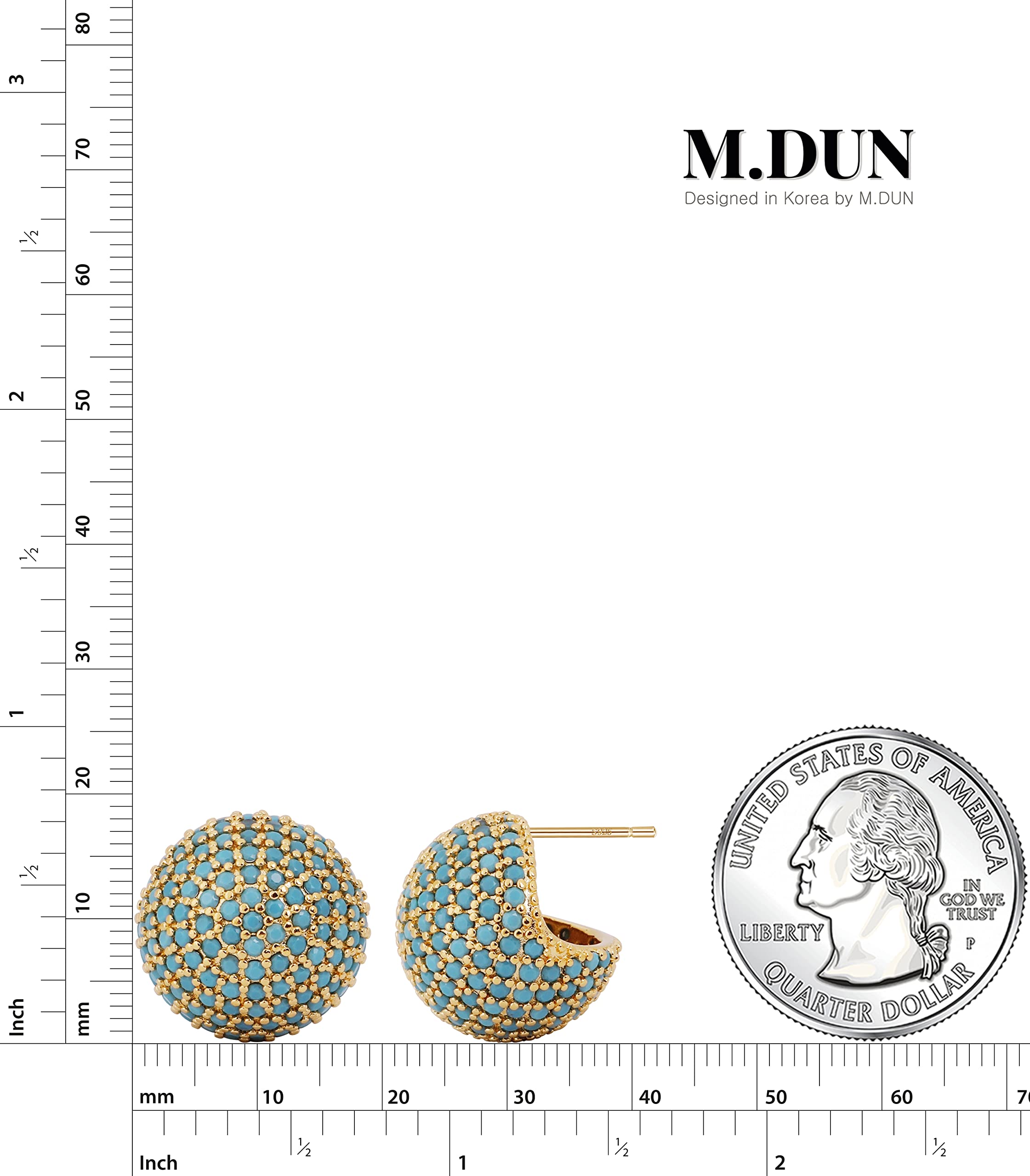 M.DUN - Disco Ball Earrings 925 Stering Silver Post 18K Gold Plated CZ Micro Pave Dainty Round Gold Stud Huggie earrings for Women (YG_turqu_large)