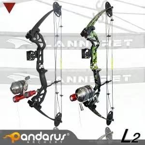 PANDARUS Bowfishing Bow Kit with Arrow Ready to Shoot Right Handed 15-45 LBS Draw Length 18"-29.5" Adjustable,Axle-to-Axle: 34.2",Complete Compound Bow Fishing Kit 2024 New（Black Left Handed）