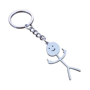 stainless steel funny doodle keychain middle finger pendant keyring long distance friendship jewelry for men women (silver)