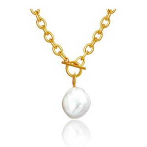 cult of sun baroque pearl necklace 18k gold plated tarnish resistant freshwater pearl necklace gold pearl necklace toggle necklace cultured pearl necklace gold toggle necklace chunky pearl necklace