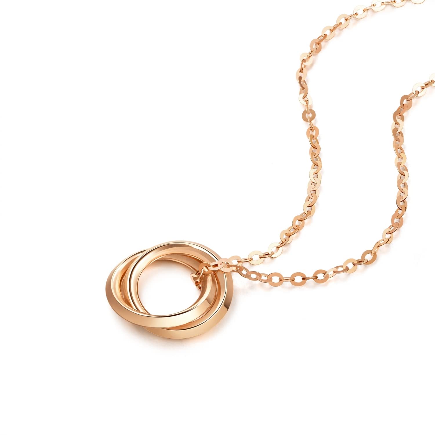 CHOW SANG SANG Delicate Gold 18K Rose Solid Gold Intertwined Circle, Loops Necklace for Women 91873U | 18.5 Inches, (47 CM)