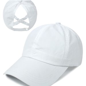 Nanwansu Womens Criss Cross Ponytail Baseball Cap Adjustable Messy Bun Mesh Quick Drying Hat White