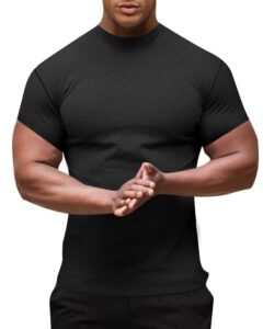 men's mock turtleneck short sleeve pullover shirts athletic muscle undershirt thermal top black l