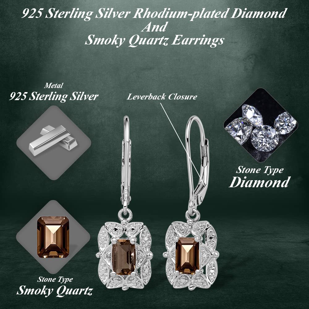 Auriga Fine Jewelry 925 Sterling Silver Diamond and Smoky Quartz Drop Dangle Earrings 1.08cttw (L-30 mm, W-9 mm) Gift for Women