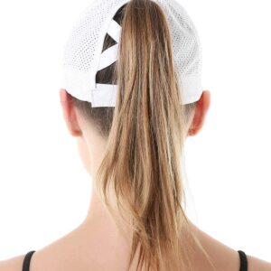 Nanwansu Womens Criss Cross Ponytail Baseball Cap Adjustable Messy Bun Mesh Quick Drying Hat White