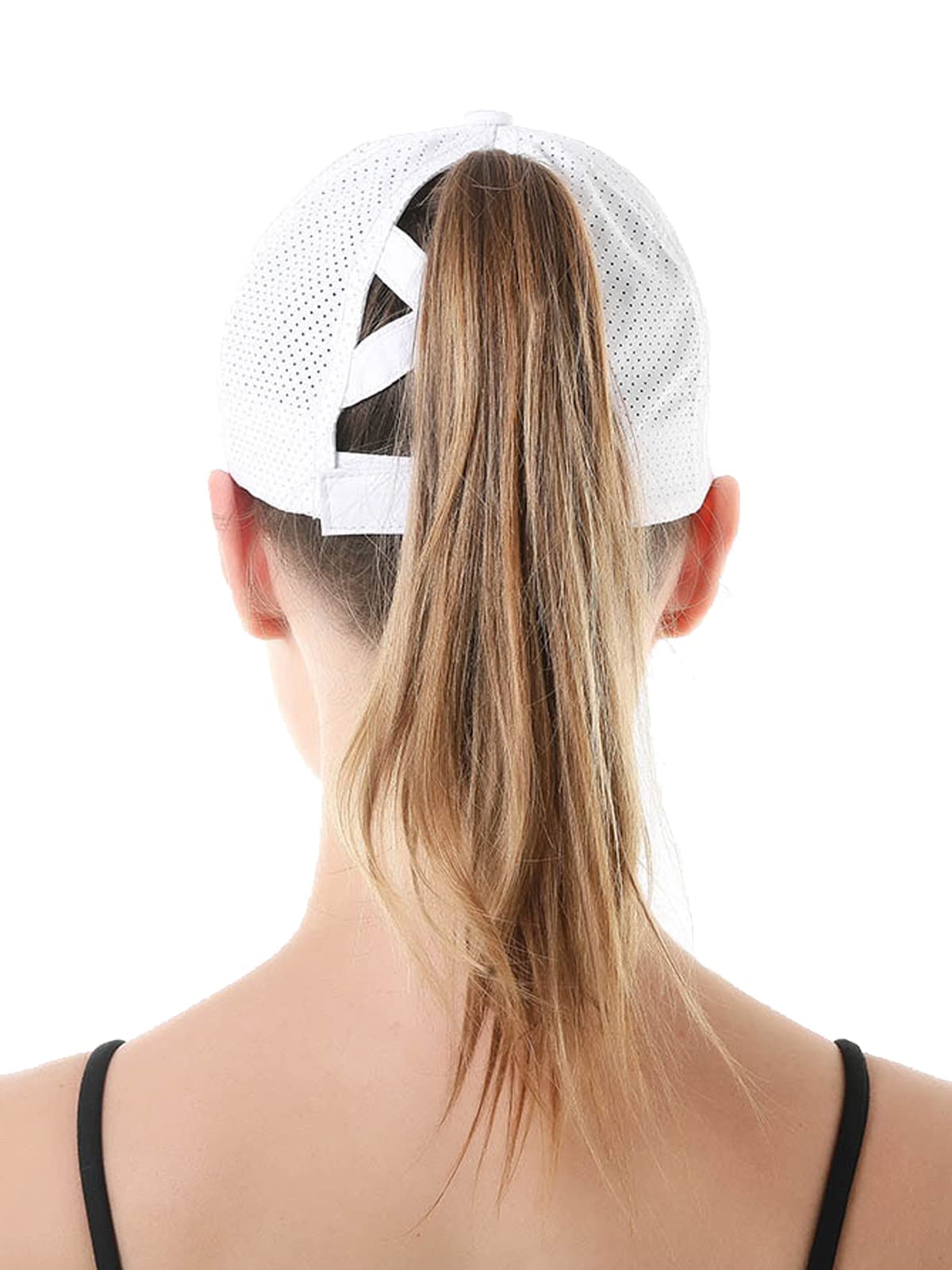 Nanwansu Womens Criss Cross Ponytail Baseball Cap Adjustable Messy Bun Mesh Quick Drying Hat White