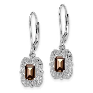 Auriga Fine Jewelry 925 Sterling Silver Diamond and Smoky Quartz Drop Dangle Earrings 1.08cttw (L-30 mm, W-9 mm) Gift for Women