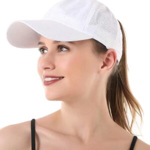 Nanwansu Womens Criss Cross Ponytail Baseball Cap Adjustable Messy Bun Mesh Quick Drying Hat White