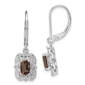 auriga fine jewelry 925 sterling silver diamond and smoky quartz drop dangle earrings 1.08cttw (l-30 mm, w-9 mm) gift for women