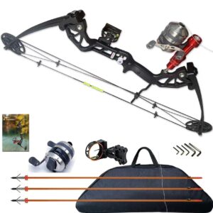 pandarus bowfishing bow kit with arrow ready to shoot right handed 15-45 lbs draw length 18"-29.5" adjustable,axle-to-axle: 34.2",complete compound bow fishing kit 2024 new（black left handed）