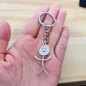 Stainless Steel Funny Doodle Keychain Middle Finger Pendant Keyring Long Distance Friendship Jewelry for Men Women (Silver)