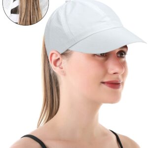 Nanwansu Womens Criss Cross Ponytail Baseball Cap Adjustable Messy Bun Mesh Quick Drying Hat White