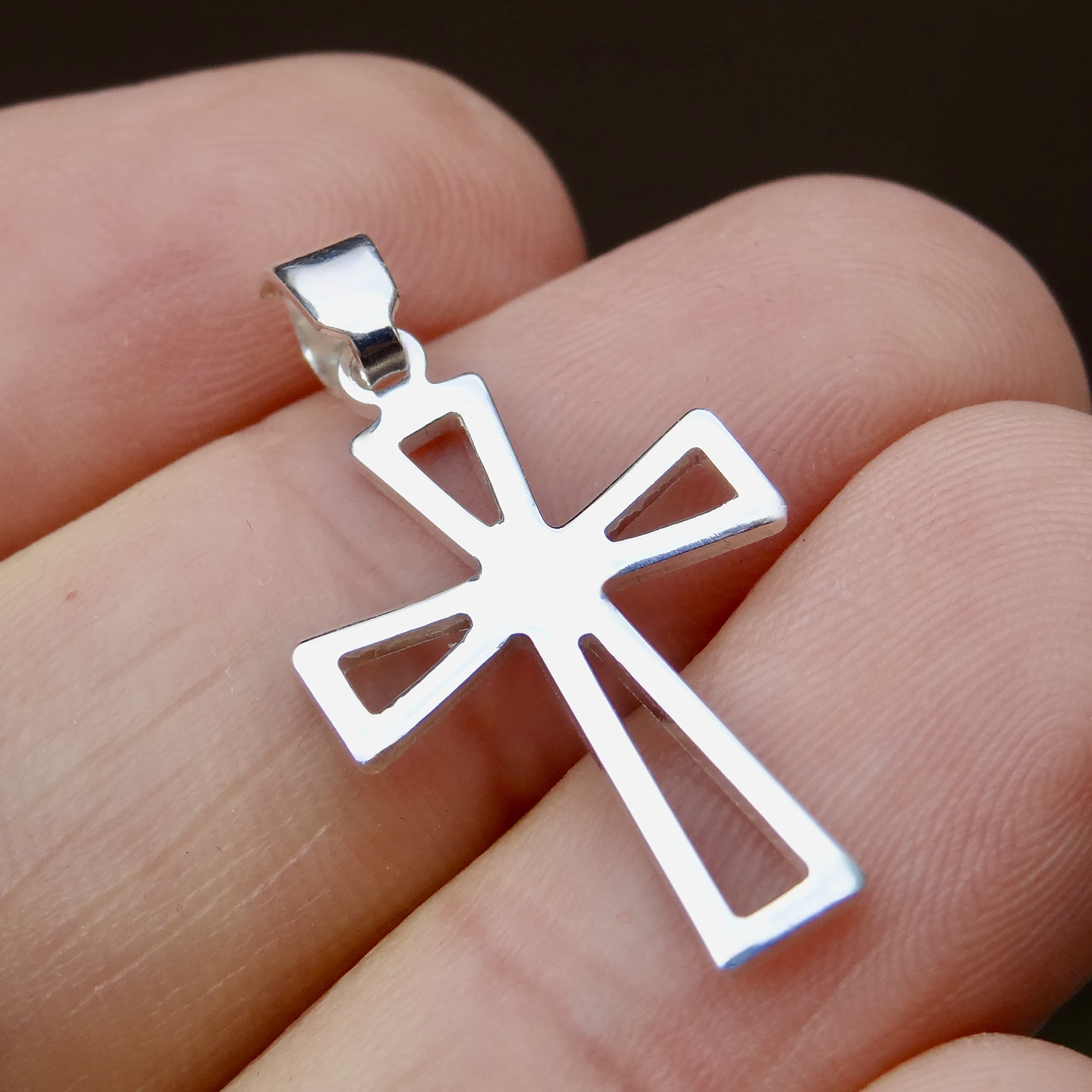 Open Cross Pendant Sterling Silver 925 Necklace Charm Religious Christening Baptism Unisex Present Jewelry