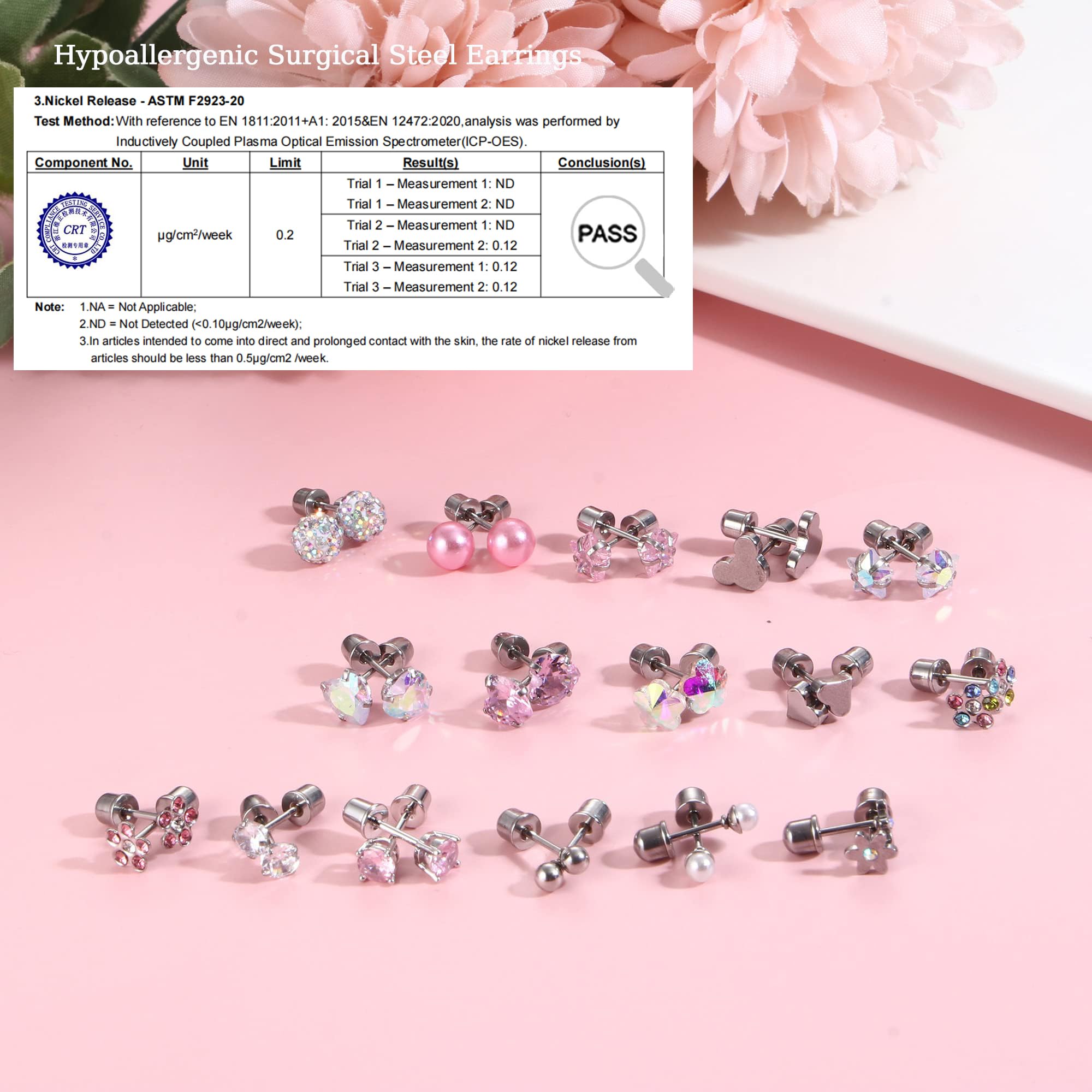 Jstyle 16 Pairs Screw Back Earrings Stud for Women Girls Surgiacl Steel 20G Tiny Cartilage CZ Heart Flower Star Ball Screwback Flat Back Stud Earrings Set Multicolored