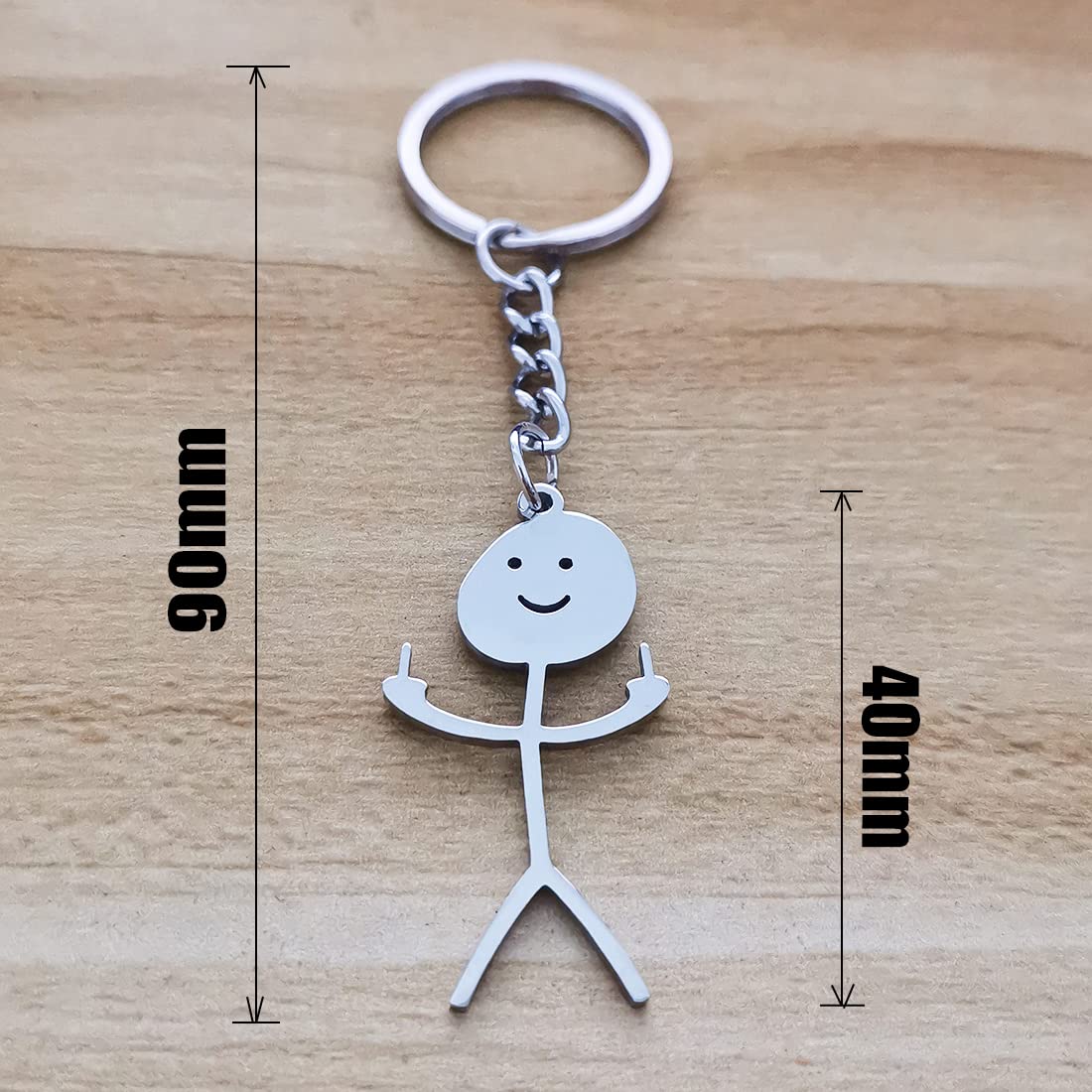 Stainless Steel Funny Doodle Keychain Middle Finger Pendant Keyring Long Distance Friendship Jewelry for Men Women (Silver)