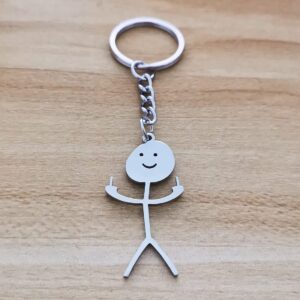 Stainless Steel Funny Doodle Keychain Middle Finger Pendant Keyring Long Distance Friendship Jewelry for Men Women (Silver)