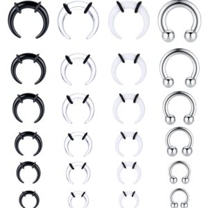 Jstyle 14G-4G Acrylic Pincher Tapers Septum Ring C Shape Stainless Steel Buffalo Stretcher Expander with Black O-Rings for Stretching Pierced Nose Ear Cartilage