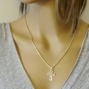 Open Cross Pendant Sterling Silver 925 Necklace Charm Religious Christening Baptism Unisex Present Jewelry