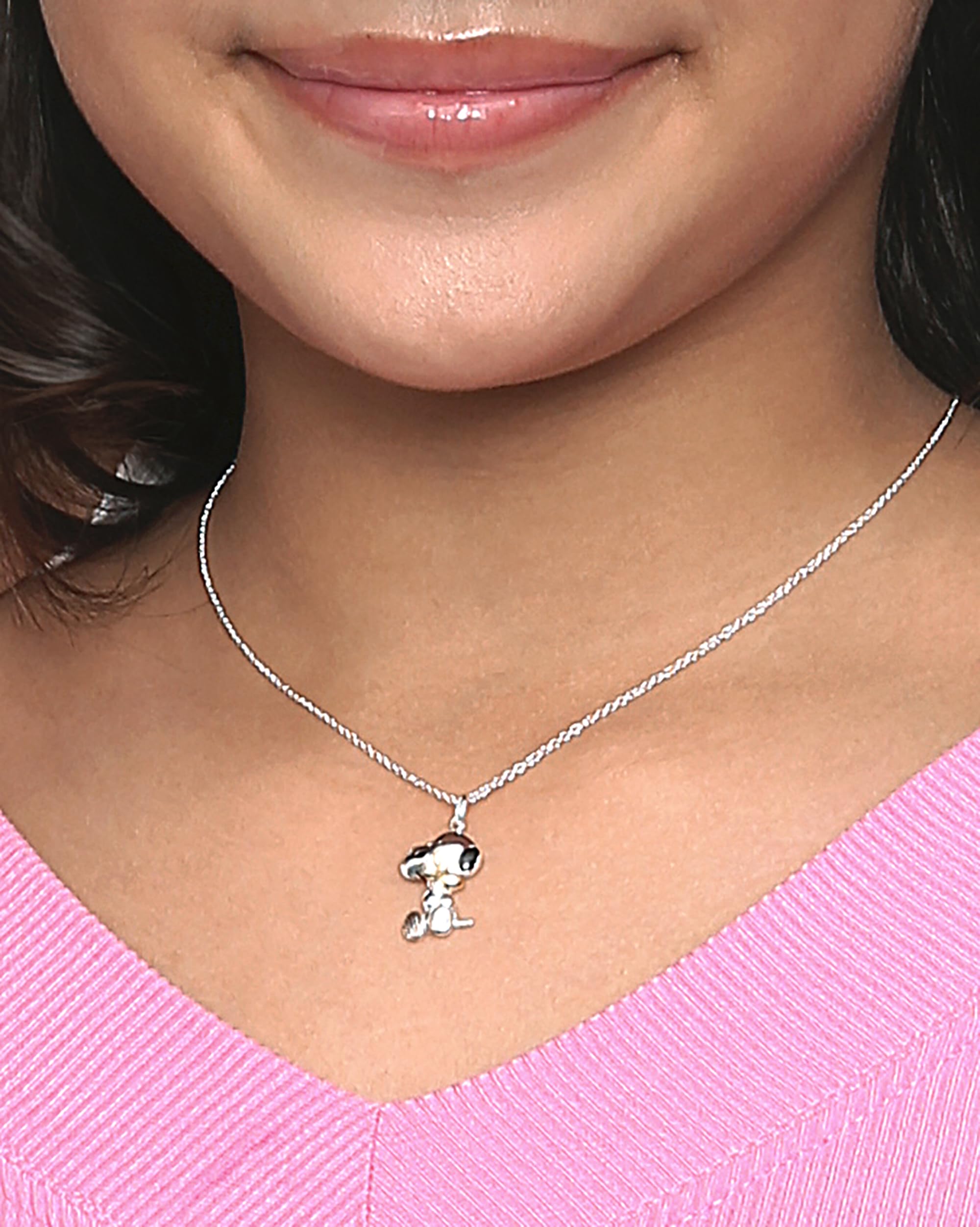 PEANUTS Snoopy Womens Friends Forever Woodstock and Snoopy Pendant Necklaces 2-Piece Set - Sterling Silver Matching Snoopy Necklaces 18" - Officially Licensed